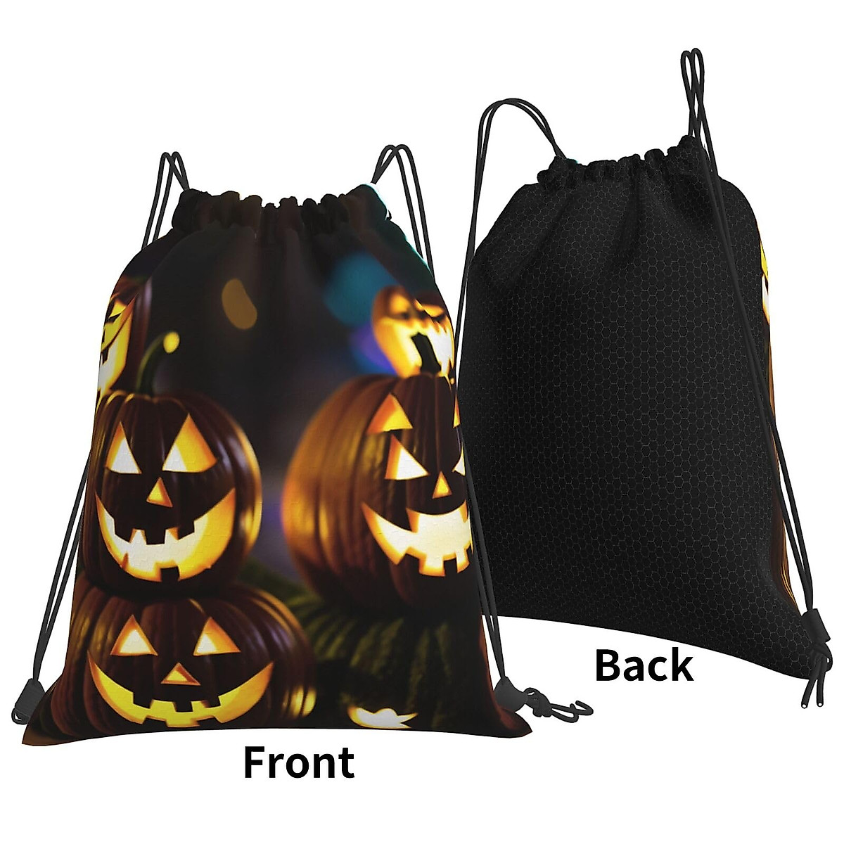 Halloween Pumpkin Drawstring Backpack For Men And Women'S Sports And Fitness Bag, Large Size, Zippered Pocket, Lightweight, Foldable And Portable For Travel