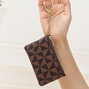 Veki Coin Purse Change Mini Purse Wallet With Key Chain Ring Zipper for Men Women Fashionable Bag Key Chain Pendant Leather Classic Clutch Purse(Brown)