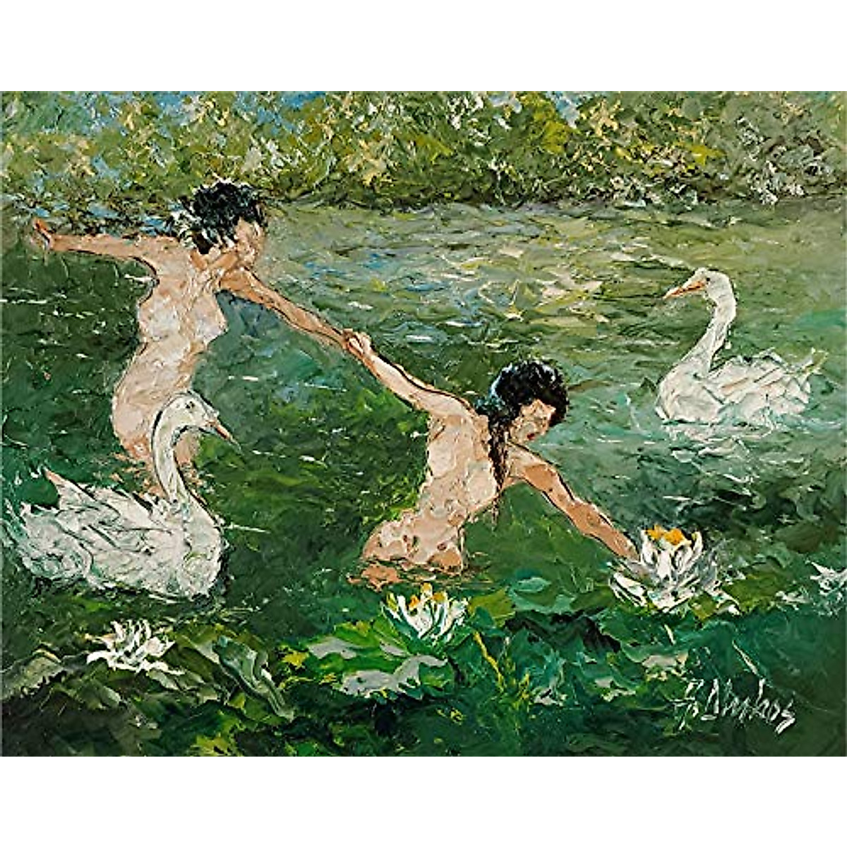 SOLD Pond Maidens, Lily Pond Women By Internationally Renown Artist Andre Dluhos