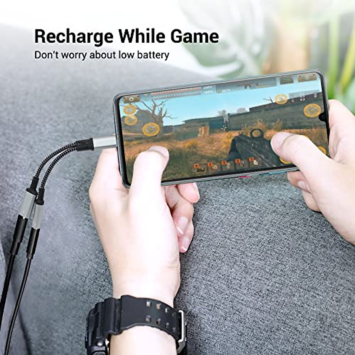 USB C to 3.5mm Headphone and Charger Adapter, 2 in 1 USB C Splitter to Audio Jack & Fast Charging Dongle Cable, Compatible with Samsung Galaxy S21 S21+ S22, Note 20 10, Google Pixel 2 3 4 XL