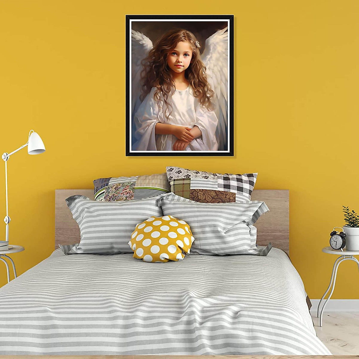 Pavemlo 5D Diamond Art Kits for Adults White Dress Girl, Full Drill Diamond Art Angel Pictures Paint with Diamonds, DIY Cross Stitch Jewel Art Rhinestone Craft for Home Wall Decor 12X16 Inch