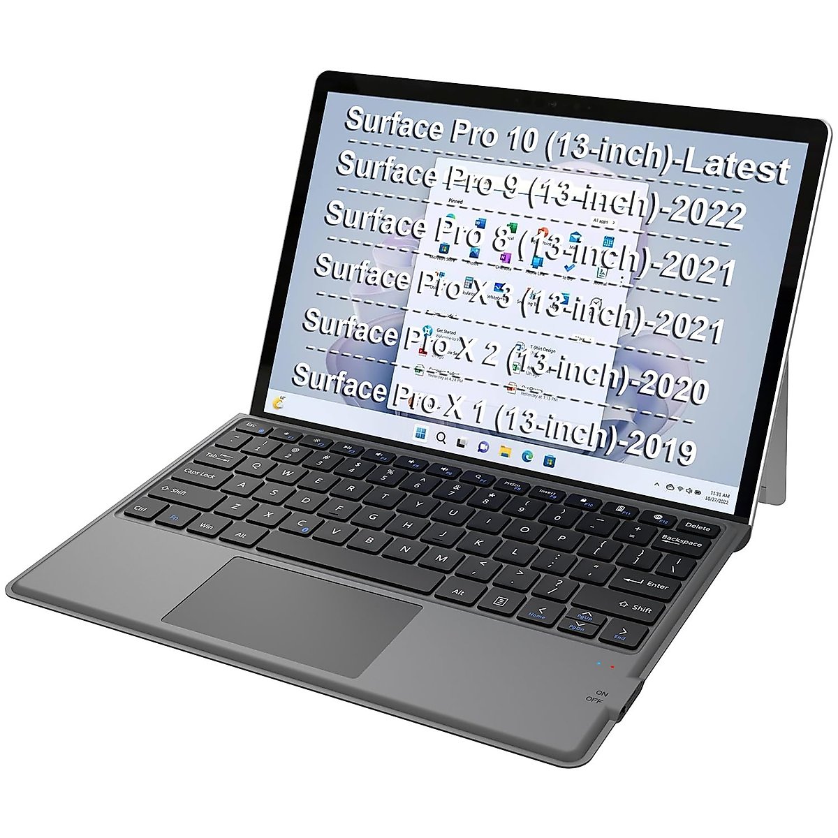 Arteck Microsoft Surface Pro Keyboard Type Cover, Ultra-Slim Portable Bluetooth Wireless Keyboard for Latest Surface Pro 10, Pro 9, Pro 8, Pro X with Touchpad Built-in Rechargeable Battery