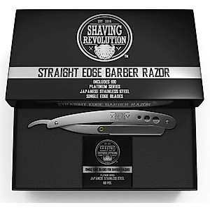 Straight Edge Barber Razor for Close Shaving - Professional Straight Blade Razor for Men with 100 Single Edge Blades- Mens Straight Razor Kit