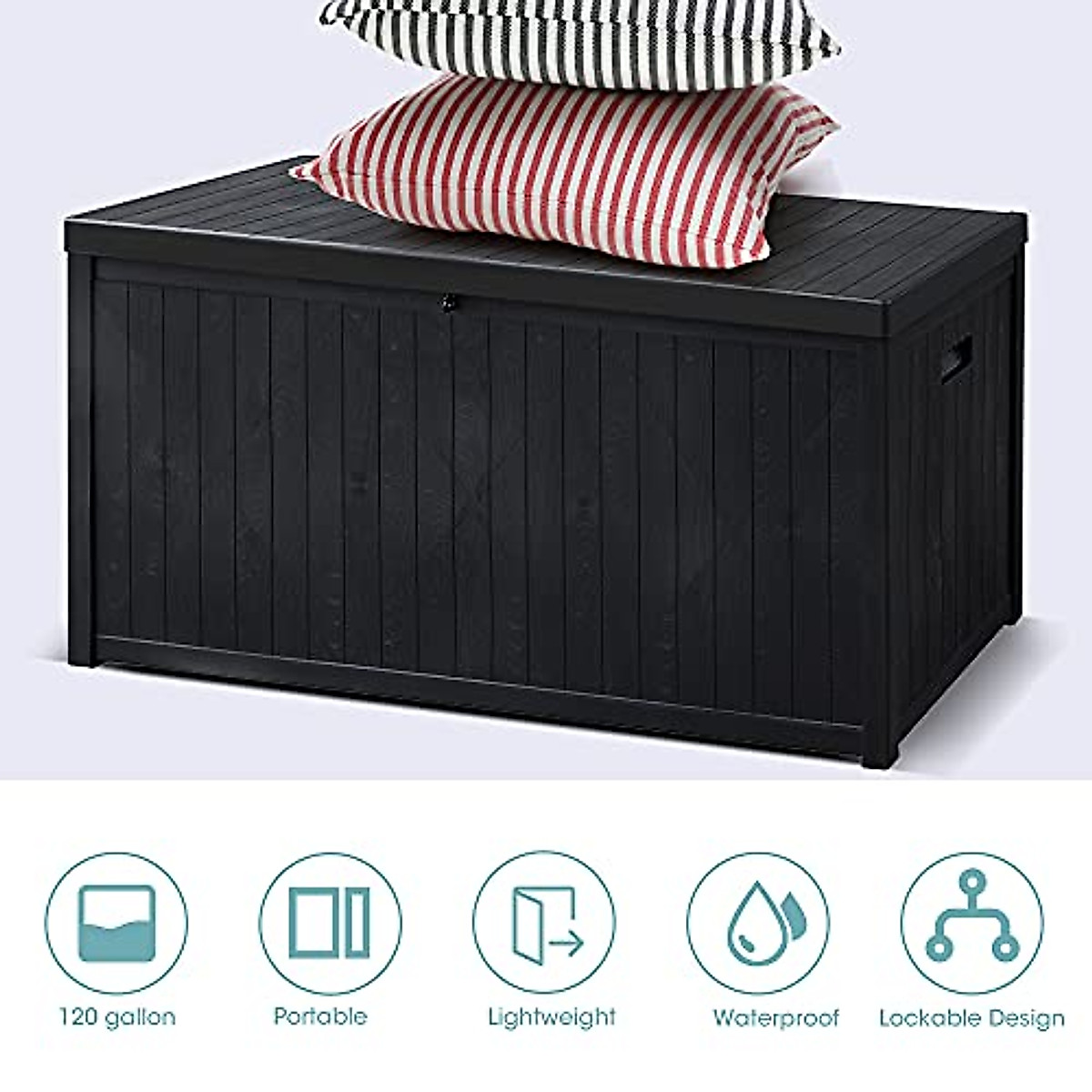 SUNVIVI OUTDOOR Patio Storage Deck Box, 120 Gallon Outdoor Deck Boxes with Handles Water-Resistant Storage Box Container for Outdoor Pillows/Cushions, Garden Tools and Pool Toys