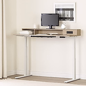 South Shore Majyta Adjustable Height Standing Desk with Built In Power Bar Soft Elm and Matte Black, Contemporary