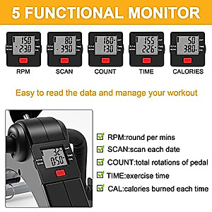 Pedal Exerciser Desk Exercise Bike Leg and Arm Recovery Bike with LCD Monitor Foldable and Porable (Black/Grey)