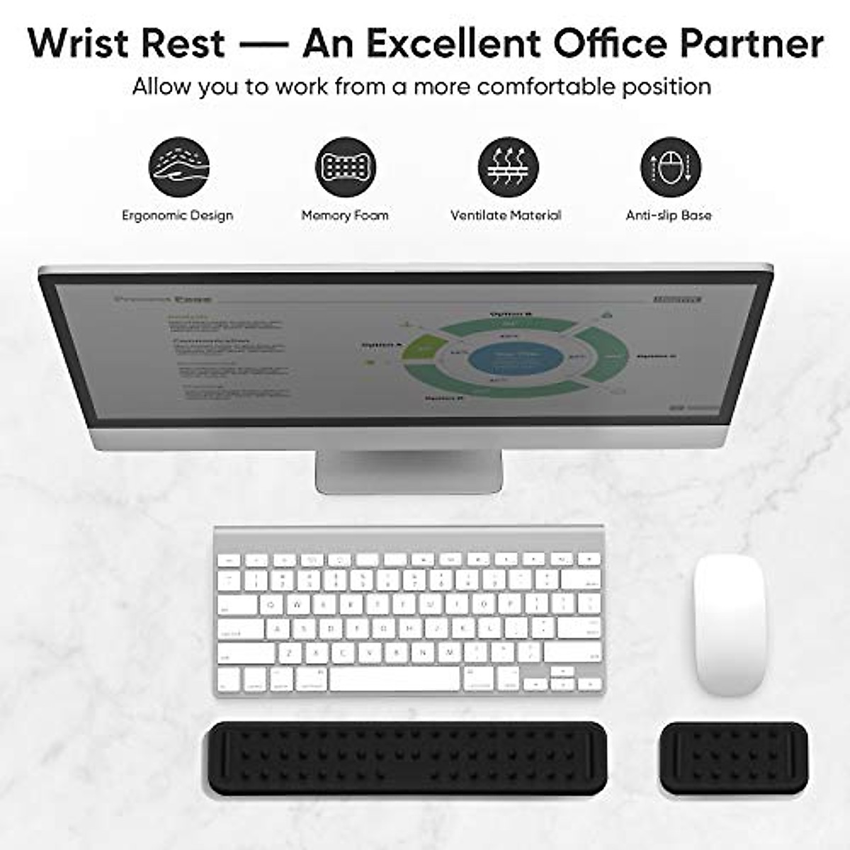 JEDIA Keyboard Wrist Rest, Black Memory Foam Mouse Wrist Rest, Ergonomic Keyboard Wrist Rest Support Pad for Computer Keyboard, Office, Laptop, Desktop Computer, 2 Packs Medium + Small