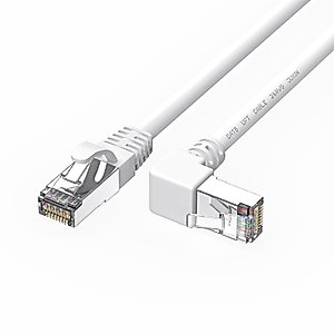 JUXINICE Cat6 Ethernet Cable Right Angle White 6FT, 90 Degree CAT 6 Ethernet Patch Cable RJ45 LAN Cable Gigabit Network Cable for PC, Router, Modem, Xbox, PS4, PS3 (Downward Angle 6feet)