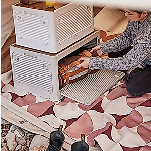 Radefasun Foldable Storage Bins with Wood Lids Plastic Collapsible Storage Box with Cutting Board Portable Stackable Grocery Container Folding Latching Storage Crate with Removable Pulley (L, Khaki)