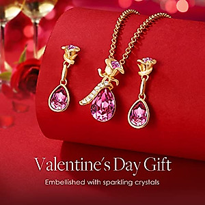 CDE Jewelry Sets for Women Rose Gold Jewelry Embellished with Crystal from Austria Mothers Day Valentine's Day Jewelry Gifts Necklace and Earrings Set for Mom Birthday Gift for Girlfriend Wife