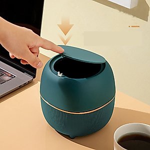 Plastic Trash can Creative Mini Desktop Trash can, with lid Small Home Office Cleaning Trash Button Desktop Storage bin, with 50 Trash Bags (Green)