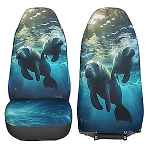 Foruidea Florida Manatee Mother and Baby Car Seat Covers Universal 2 Pcs Auto Front Seat Cover Fit Most