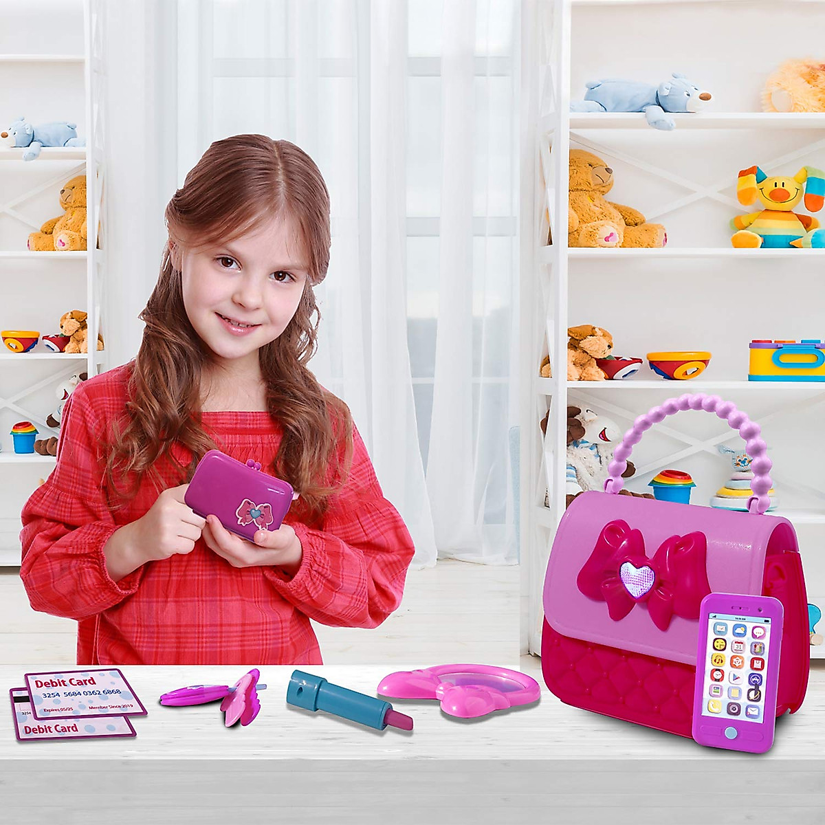Playkidz Princess My First Purse Set - 8 Pieces Kids Play Purse and Accessories, Pretend Play Toy Set with Cool Girl Accessories, Includes Phone and Bag with Lights and Sound