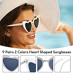 PLULON 9 Pairs Heart Shaped Sunglasses with 9 Pieces Satin Hair Scrunchies Bachelorette Party Heart Sunglasses Bulk Bride Bridesmaid Glasses for Wedding Party