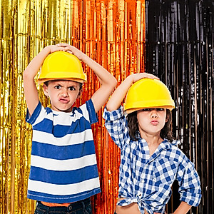 LOLStar 2 Pack Construction Foil Fringe Curtains, Construction Birthday Party Supplies, 3.3x6.6 ft Yellow Orange and Black Tinsel Photo Booth Prop, Streamer Backdrop for Construction Party Decoration