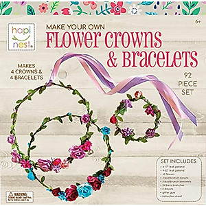 Hapinest Make Your Own Flower Crowns and Bracelets Craft Kit for Girls Gifts Ages 6 7 8 9 10 Years Old and Up
