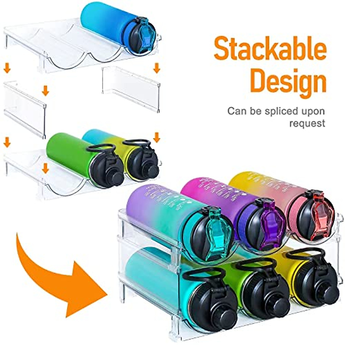 Water Bottle Organizer for Cabinet, 4 Packs Stackable Plastic Water Bottle Holder, Wine Racks for Kitchen Fridge Pantry Organization and Storage,Tumbler Travel Cup Holder and Organizer