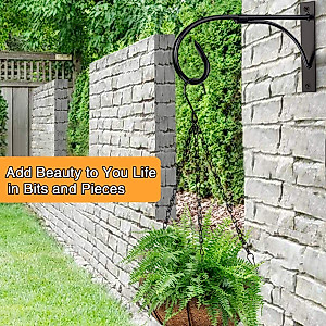 Plant Hanging Brackets, 2 Pcs 11 Inch Iron Hanging Basket Bracket Durable Weather-Resistant Outdoor Plant Hooks for Hanging Plant Lantern Windchime Birdhouse Metal Sign Fruit Bracket, Screw Included