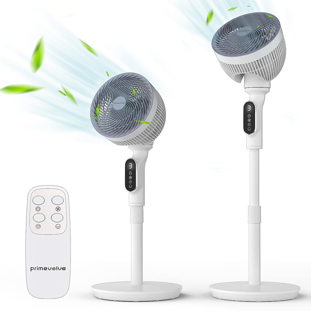 Primevolve 10.6 inch Oscillating Fan for Bedroom, Air Circulator Fan with 6 Speeds Powerful Airflow, Height Adjustable for Cooling Room, Office, Kitchen, White