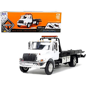 International Durastar 4400 Flatbed Tow Truck Die-cast Car, Toys for Kids and Adults, White