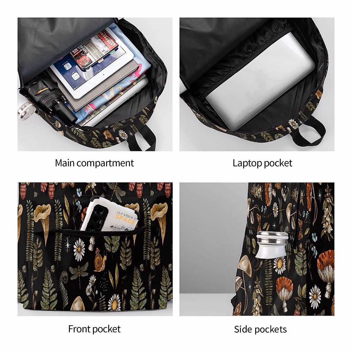 FREEHOTU Snails Mushrooms Backpack For Men Women With Adjustable Padded Shoulder Straps Daypack For College Travel