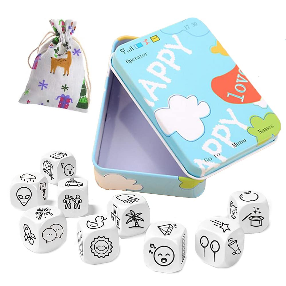 Mbarbs Happy Story 9 Cubes Bundle Dices Iron Box Storage Design Creative Kids Game Storytelling Game for Kids and Adults