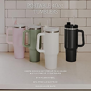 Sweet Water Decor 40 Oz Tumbler with Lid and Straw - Sage Green Insulated Tumblers for Hot & Cold Drinks - Coffee Tumbler with Narrow Base, Easy-Carry & Comfortable Grip Handle - Leak Proof Tumbler