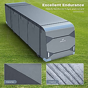 RVMasking 7 Layers top Class A RV Cover Rip-Stop Waterproof Camper Cover Fits 34'1''-37' Motorhome - Anti-UV Windproof Breathable with 4 Tire Covers