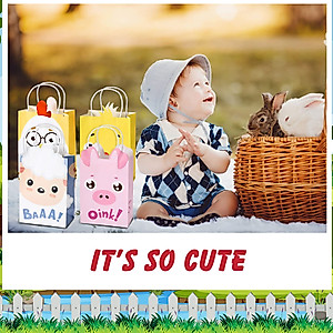 Tallew Farm Animal Party Favor Bags with Handles, Barnyard Birthday Gift Treat Goody Bags Kraft Paper Candy Gift Bag for Kids