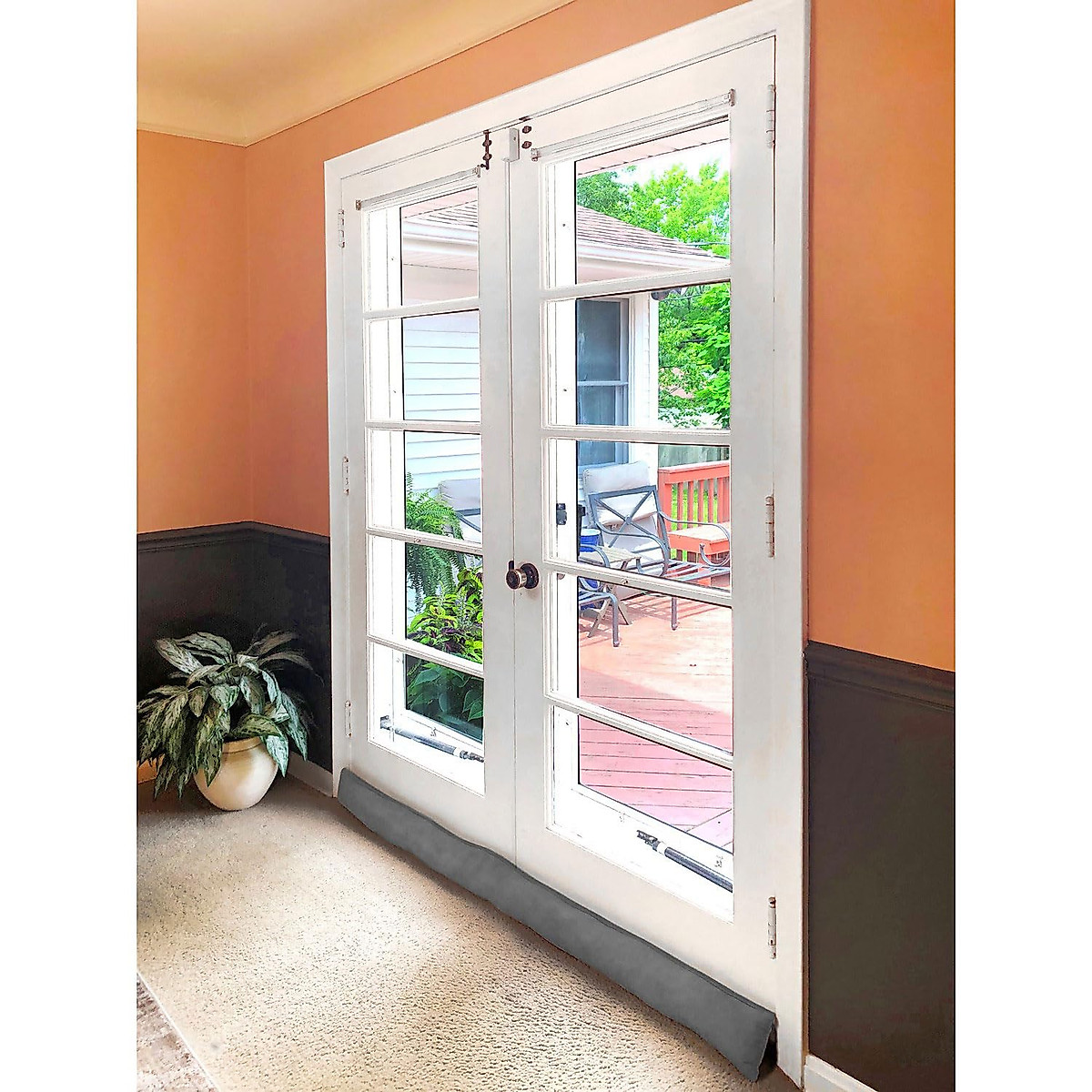 Home District Door Draft Stopper - Weighted Faux Suede Patio Door Draft Blocker, Apartment Noise Blocker, Window Draft Dodger - 72" Long - Gray