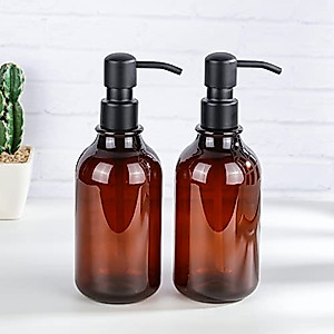 2 Set Foaming Hand Soap Dispenser Bathroom, Stainless Steel Foam Dispenser (Matte Black Pump + Amber Bottle)