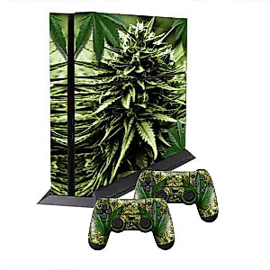 PS4 Designer Skin for Sony PlayStation 4 Console System plus Two(2) Decals for: PS4 Dualshock Controller - Skunk Bud