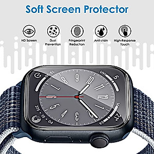 UniqueMe 8 Pack for Apple Watch Series 9/8/7 Screen Protector 45mm, [Strong Asorption] [Flexible TPU Not Glass][Non-Bubbles] iWatch Anti-Scratch Replacement Protection HD Clear Cover Soft Film