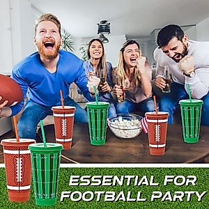 Uiifan 12 Pcs Football Cups with Lid and Straw Football Party Favors Plastic Tumbler Reusable Football Cups for Football Birthday Sport Party Decoration(24oz)