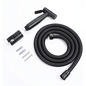 MINJING Bidet Shower Kit Bidet Muslim Shower tap into a Shower or Bidet - Toilet Spray Gun Inlet Pipe Black Full Set of Booster Spray Guns Showerheads