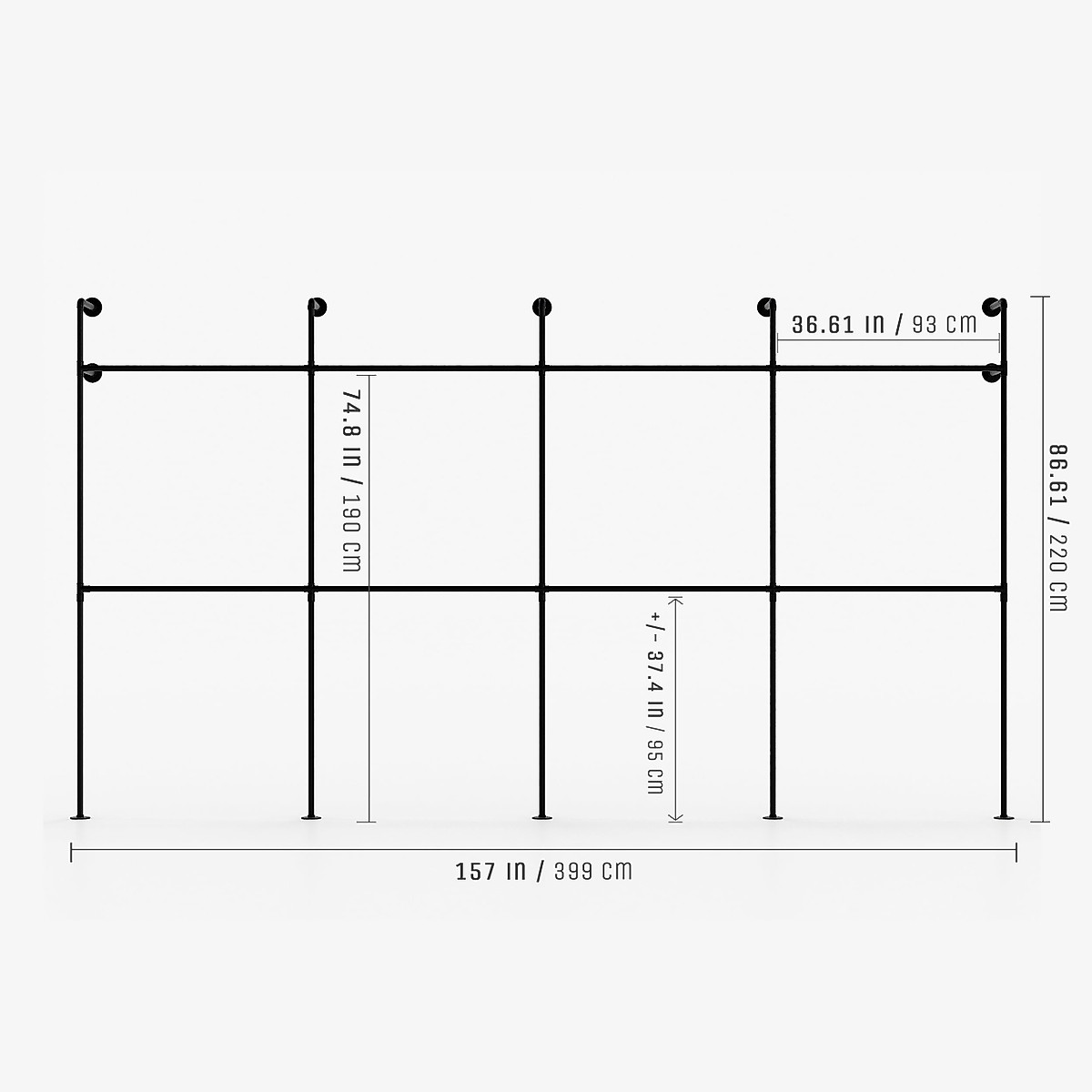 pamo Industrial pipe clothing rack metal black - Wall mounted clothes racks for hanging clothes - Modern walk in closet - KIM IV DOUBLE black