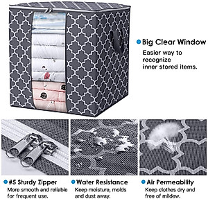 WISELIFE Storage Bags [3 Pack/100L] Large Blanket Clothes Organization and Storage Containers for Comforters,Bedding, Foldable Organizer with Reinforced Handle, Clear Window, Sturdy Zippers,Gray