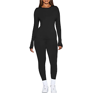 Kaximil Women's Thermal Underwear Fleece Lined Base Layer Long Johns Sets, Large, Black