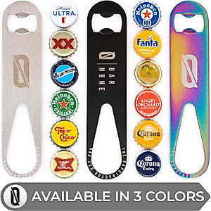 BAR NONE The Capstractor Key Pro | Bottle Cap Opener Bar Key Beer Speed Bartender Church Key, Stainless