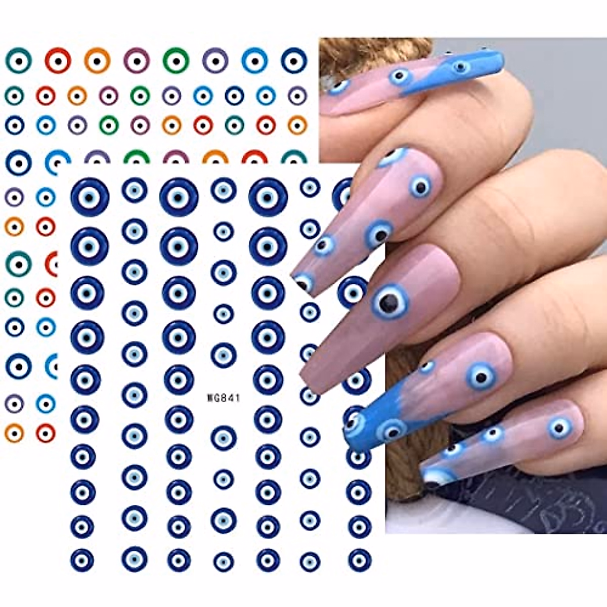Evil Eye Nail Art Stickers Decals 7 Sheets Self Adhesive Pegatinas Uñas Turkish Blue Eye Hamsa Hand Eye of Fatima Cartoon Charms Design Manicure Tips Nail Decoration for Women Girls Gift