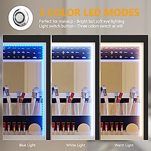 Vlsrka Mirror Jewelry Cabinet Standing with LED, Jewelry Mirror Full Length with Built-in Makeup Mirror & Lights, Large Jewelry Armoire Cabinet for Earrings Necklaces Cosmetic (White)