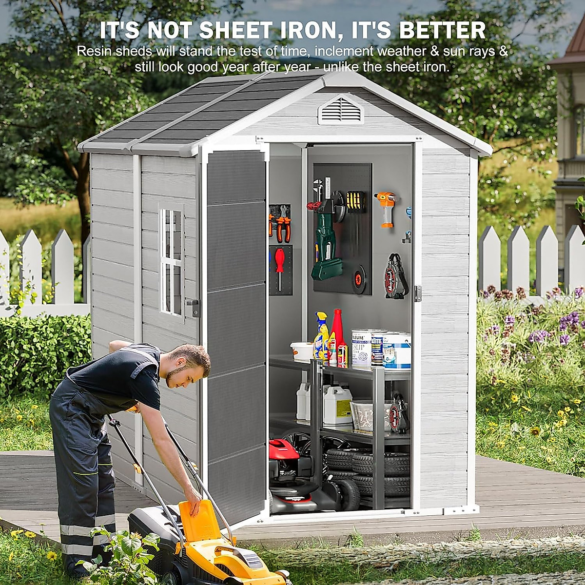 CDCASA 6x4 FT Resin Storage Shed, Waterproof Outdoor Shed with Floor & Lockable Door & Window & Vents Included, Plastic Tool Shed for Outside, Backyard, Patio, Poolside, Lawn, Dove Gray