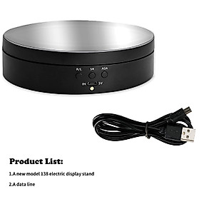 5.4 inch Motorized Rotating Display Stand, 360 Degree Electric Photography Turntable Stand Work with Battery/USB Power Supply, Rotating Turntable for Products Shows,Jewelry,Watch, 3D Models,Digital Product Black(PVC and Mirror)