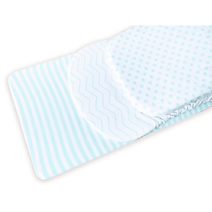 NODNAL CO. 3 Fitted Bassinet Sheets Mint Set Baby Girl/Boy - 100% Oeko-TEX Cotton - Gender Neutral Chevron Polka Dot Stripe Universal Fit - Cradle/Moses Basket Hourglass Oval Rectangle Mattress Sheet