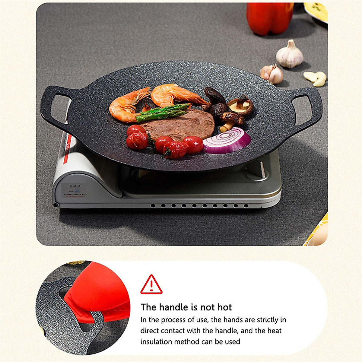 Korean style BBQ Grill Pan for Stove Top, Korean Grill Pan with Non Stick 6 Layer Coating Round BBQ Griddle for Induction, Gas Stove, Electric Cooktop, Indoor or Outdoor Grilling 38cm/15.0in﻿