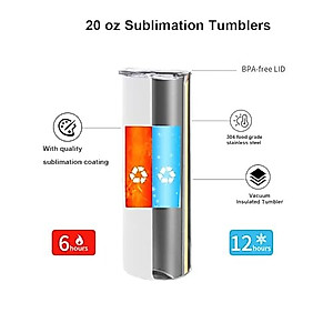 Icesip 25 Pack 20 oz Sublimation Tumblers Blanks, Bulk 20oz Tumbler Blank for Sublimation Cups with Lids and Pads, Stainless Steel Double Wall Insulated Straight Mugs with Box