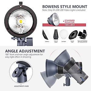 Neewer ML300 300W Outdoor Studio Flash Strobe Li-ion Battery-Powered Monolight with 2.4GHz Wireless Trigger, 1000 Full Power Flashes, 0.4-2.5s Recycle Time, Bowens Mount, 2-Pack Li-on Battery