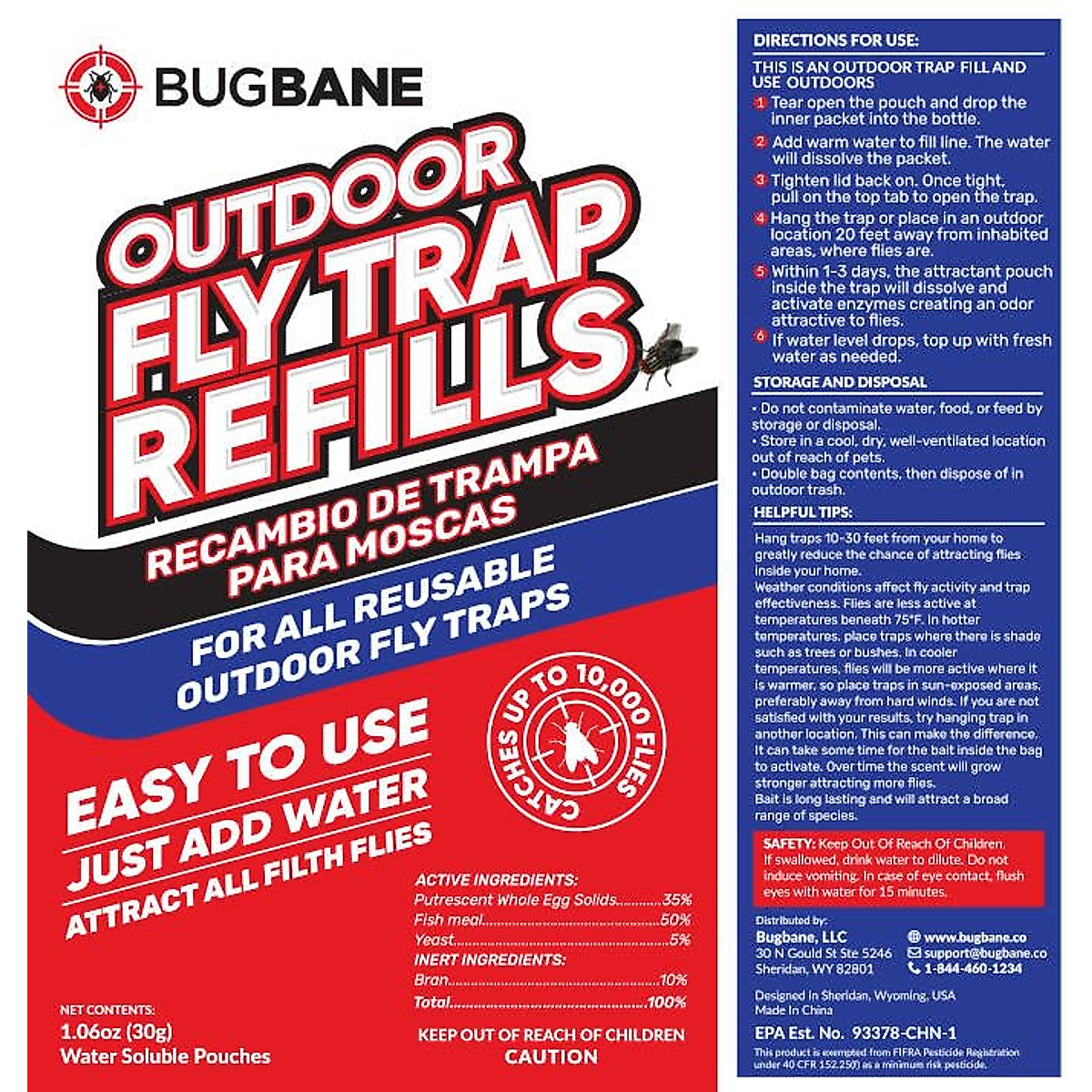 Fly Trap Bait Refills 3x30g. Natural Fly Magnet Bait Refill for All Reusable Outdoor Fly Traps. Fly Bait Refill Packets Fly Attractant Fly Bait Granules. Fly Trap Attractant