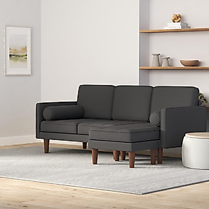 Vonanda Sectional Couch Convertible Sectional Sofa Fabric Couches for Living Room, L Shaped Couch with Reversible Chaise and Bolster Pillows for Apartment and Small Space, Dark Grey