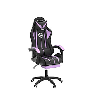 Gaming Chair with Bluetooth Speakers and LED RGB Lights Ergonomic Massage Computer Gaming Chair with Footrest High Back Music Video Game Chair with Lumbar Support Purple and Black